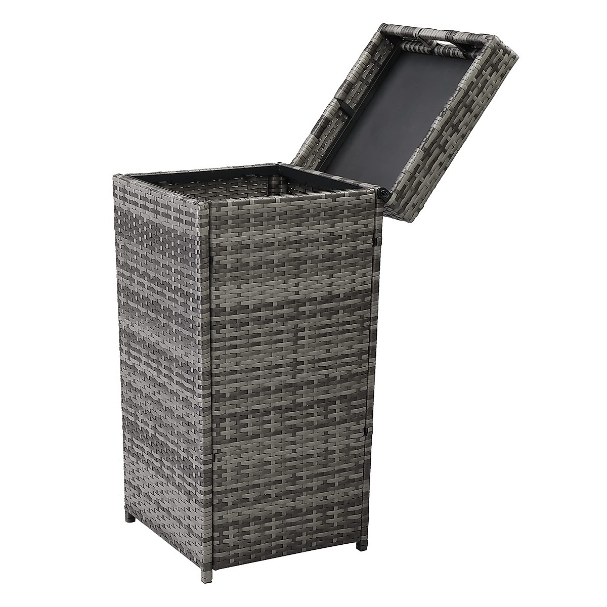 Pinikuyiro 27 Gallon Hideaway Can Rattan Outdoor Trash with Lid Use in Backyard, Deck, or Patio (Grey)