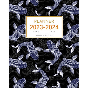 Planner 2023-2024: 8x10 Weekly and Monthly Organizer Large from June 2023 to May 2024 | Japanese Style Carp Fish Design Black