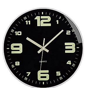 kinatime Wall Clocks Battery Operated - Glow in The Dark Wall Clock Non-tick 12 inch Silent Wall Clock for Bedroom Living Room and Office Decor