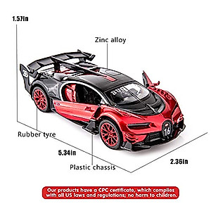BDTCTK Bugatti Vision GT Supercar 1/32 Zinc Alloy Die Casting Pull Back Car Model Toy Sound and Light for Boy Girl Gift （red）
