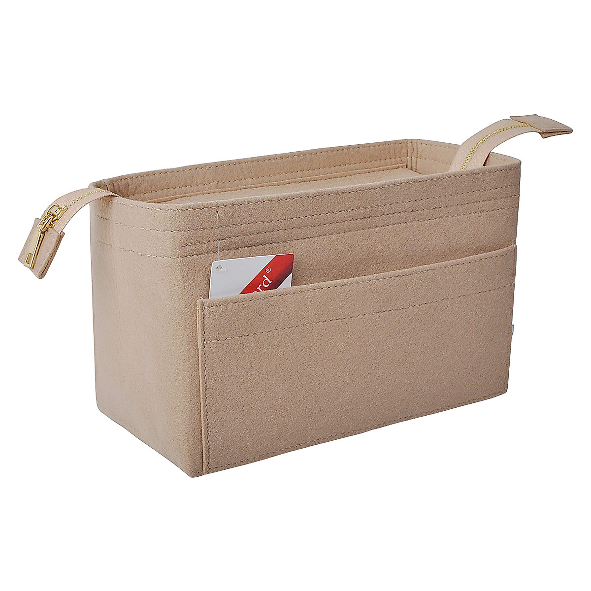 Vercord Felt Zipper Handbag Tote Purse Duffel Backpack Organizer Insert Beige Medium