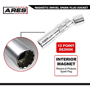 ARES 11000-14mm Thin Wall Magnetic Swivel Spark Plug Socket - 3/8-Inch Drive 12-Point Spark Plug Socket - Walls 2mm Thinner Than Standard Spark Plug Sockets
