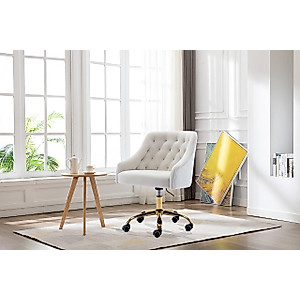 hegmentine Modern Home Office Chair Desk Chair Task with Wheels Swivel Vanity Chair Makeup Chair Height Adjustable Chairs Velvet Living Room, Bedroom(White)