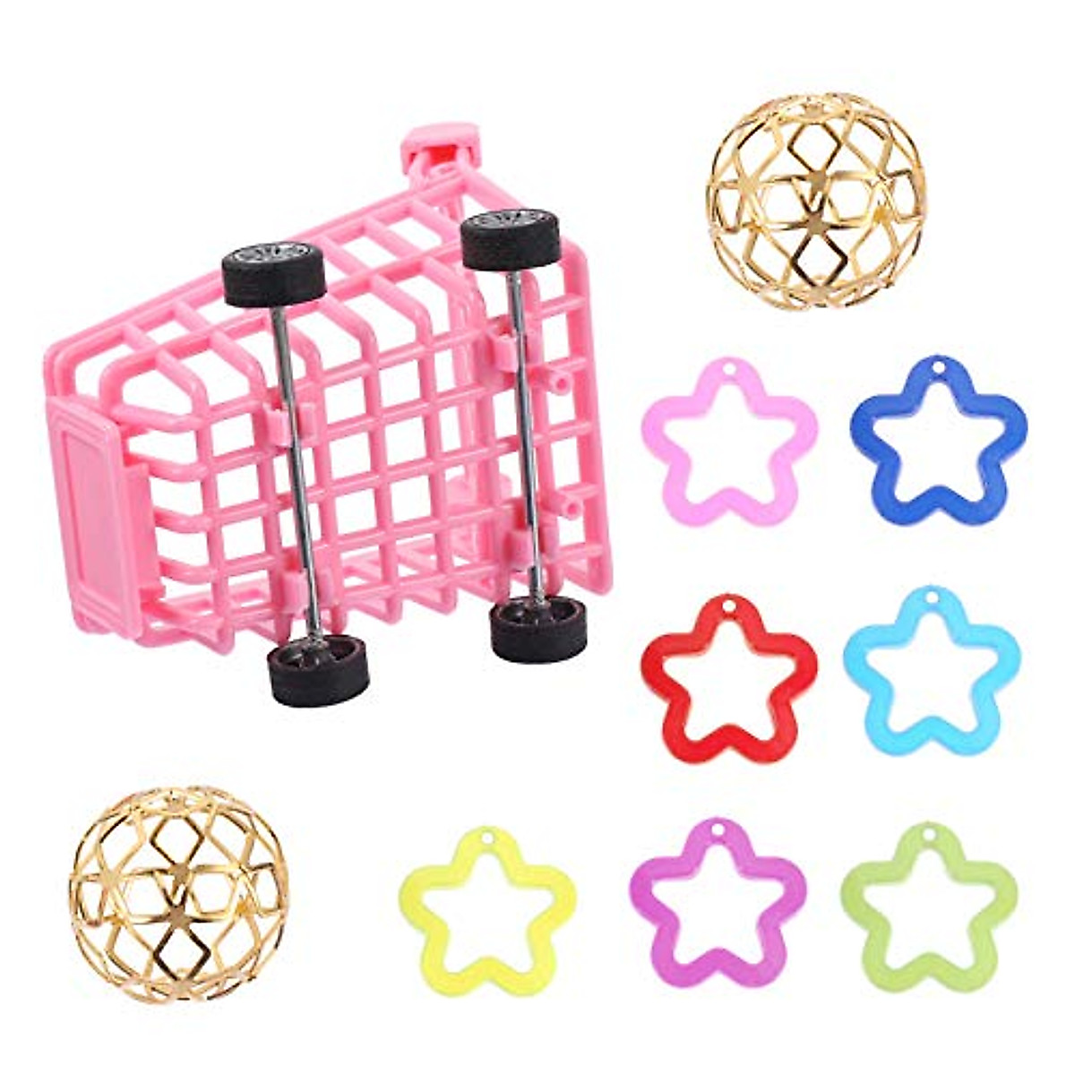 POPETPOP 10pcs Parrots Tabletop Interactive Toys Pack Bird Puzzle Training Toys Set Mini Pink Shopping Cart Toy with Hollow Balls Star Ring Pet Educational Toys for Cockatiel Cockatoo