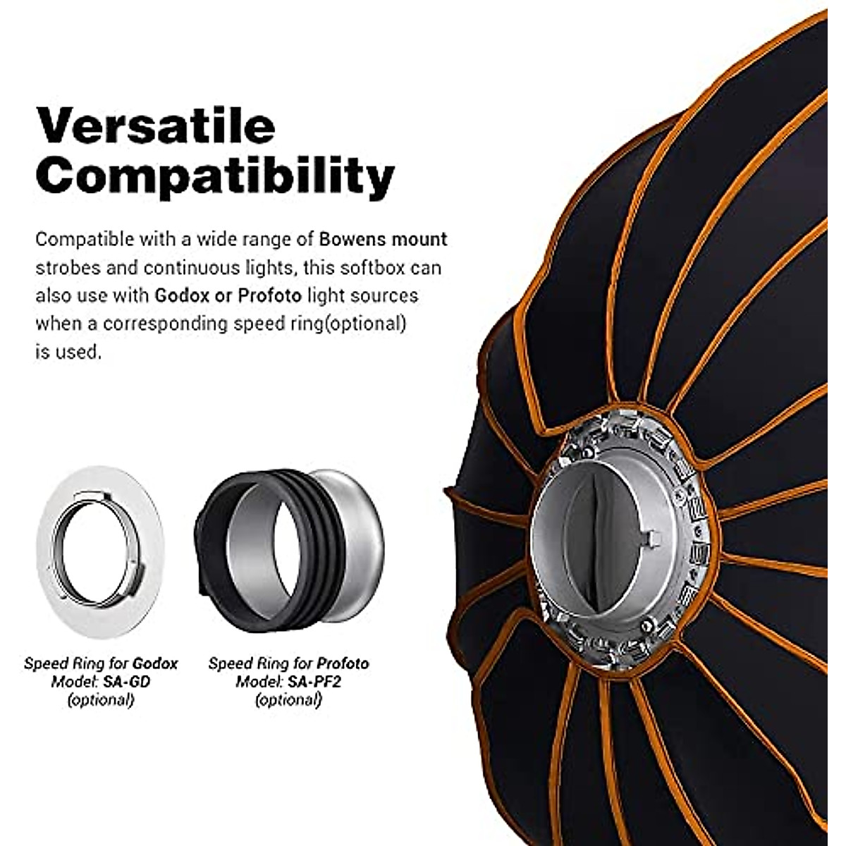 Godox QR-P120 47 Inch Parabolic Softbox Bowens Mount, Quick-Setup Quick-Folding, with Front & Inner Diffuser and Carrying Bag for Godox SL60W VL150 UL150 SL150II SZ150 and Other Bowen Mount Lights…