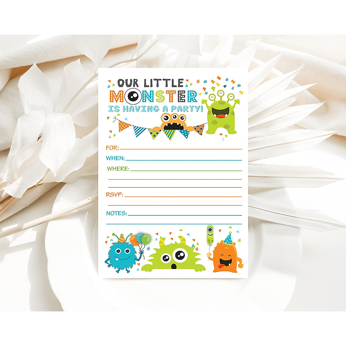 Your Main Event Prints Monster Birthday Invitations - Little Monster Birthday Party Invites - 20 Fill-In Monster Party Invitations With White Envelopes