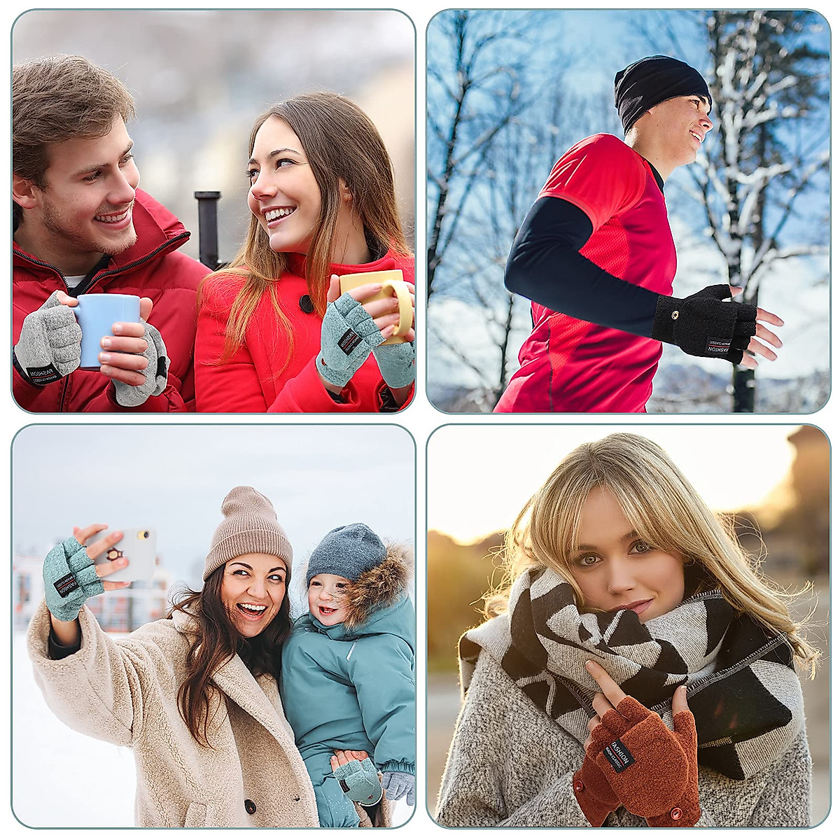 SATINIOR 4 Pairs Fingerless Gloves for Women Warm Mittens with Cover Convertible Knitted Mittens for Winter Cold Weather (Classic Colors)