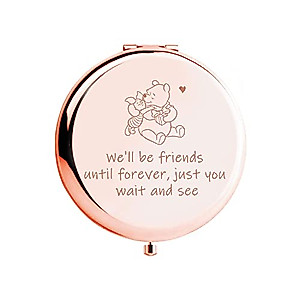 Funny Little Bear We'll be Friends Until Forever Travel Compact Pocket Makeup Mirror, Winnie The Pooh Engraved Compact Mirror for Sister Women Best Friends Girls Daughter Birthday
