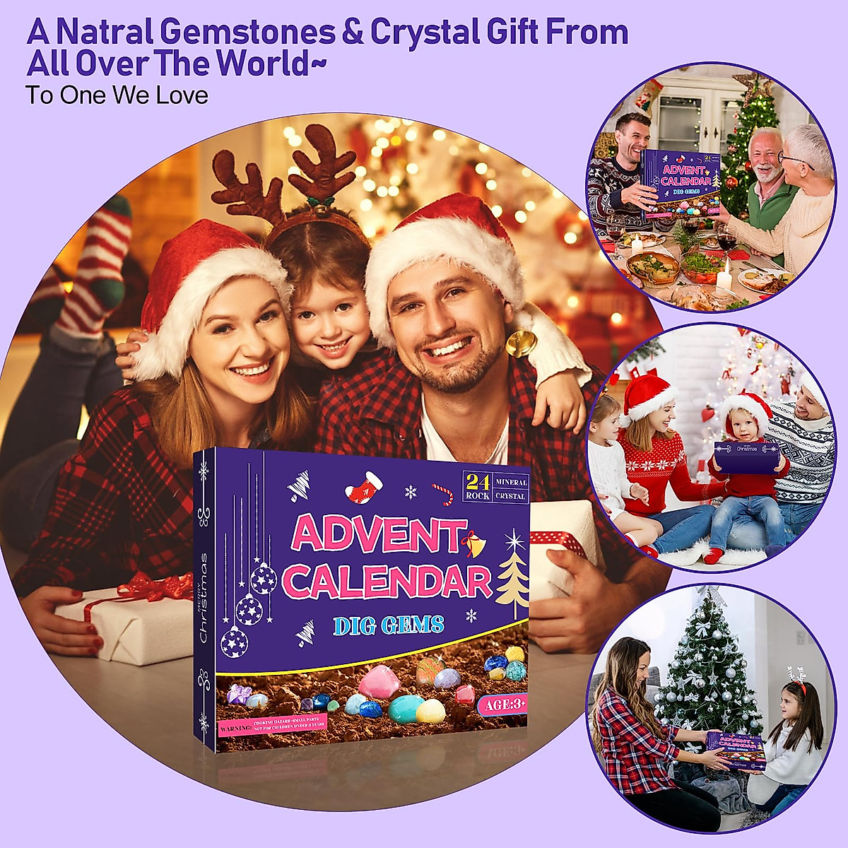JELMOK Advent Calendar 2024, Gemstone Dig Kit, Valentines Day Cards for Kids,Dig up 24 Real Gems,24 Days Natural Crystal Countdown Calendar Educational Science Kits for Kids Boys Girls