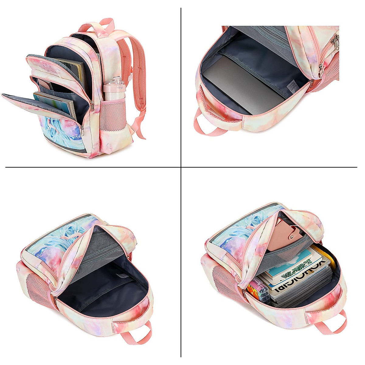 Princess Backpack For Girls,Kids School Backpack Kindergarten Book Bag Set With Lunch Box (Green-Princess)