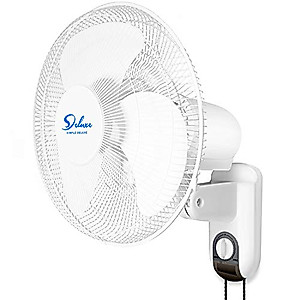 Simple Deluxe Digital Household Wall Mount Fans 16 Inch Adjustable Tilt, 90 Degree, 3 Speed Settings, 1 Pack, White