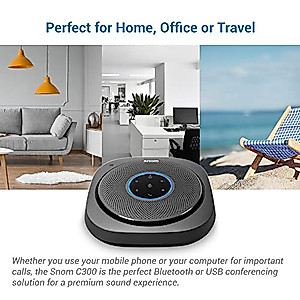Snom C300 Bluetooth 5.0 Conference Speakerphone with 6 Mics, 24 hrs Call Time, App Controlled, USB C, Home Office & Small Business, Black