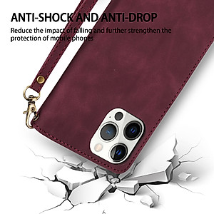 ZZXX iPhone 14 Pro Max Case Wallet with [RFID Blocking] Card Slot Soft PU Leather Zipper Flip Folio with Wrist Strap Kickstand Protective Cover for iPhone 14 Pro Max Wallet Case(Wine Red-6.7 inch)