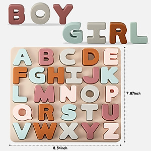 TOYHDAYO Silicone Alphabet Puzzle for Toddlers 1-3, Alphabet Toys with Puzzle Board & Letter Blocks ABC Letter Puzzles, Educational Learning Toys for Toddlers, Best Preschool Education Gift