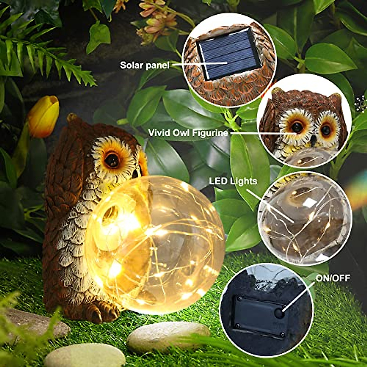 ANGMLN Owl Solar Lights Garden Outdoor, 3 Pack Solar Figurines Lights Decor Growing Orb Waterproof Cute Garden Statues for Patio Yard Lawn Clearance Ornaments
