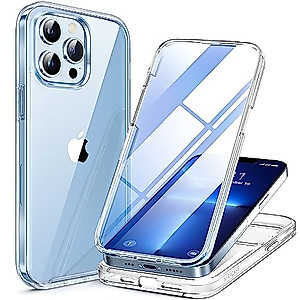 Miracase Glass Case for iPhone 13 Pro Max 6.7 inch, 2023 Upgrade Full-Body Clear Bumper Case with Built-in 9H Tempered Glass Screen Protector for iPhone 13 Pro Max, Clear