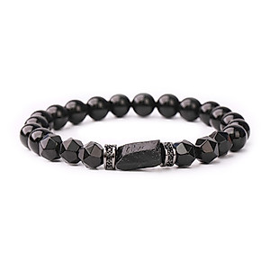 Handmade Natural Stone Black Tourmaline & Black Onyx Beaded Bracelet Men's and Women's
