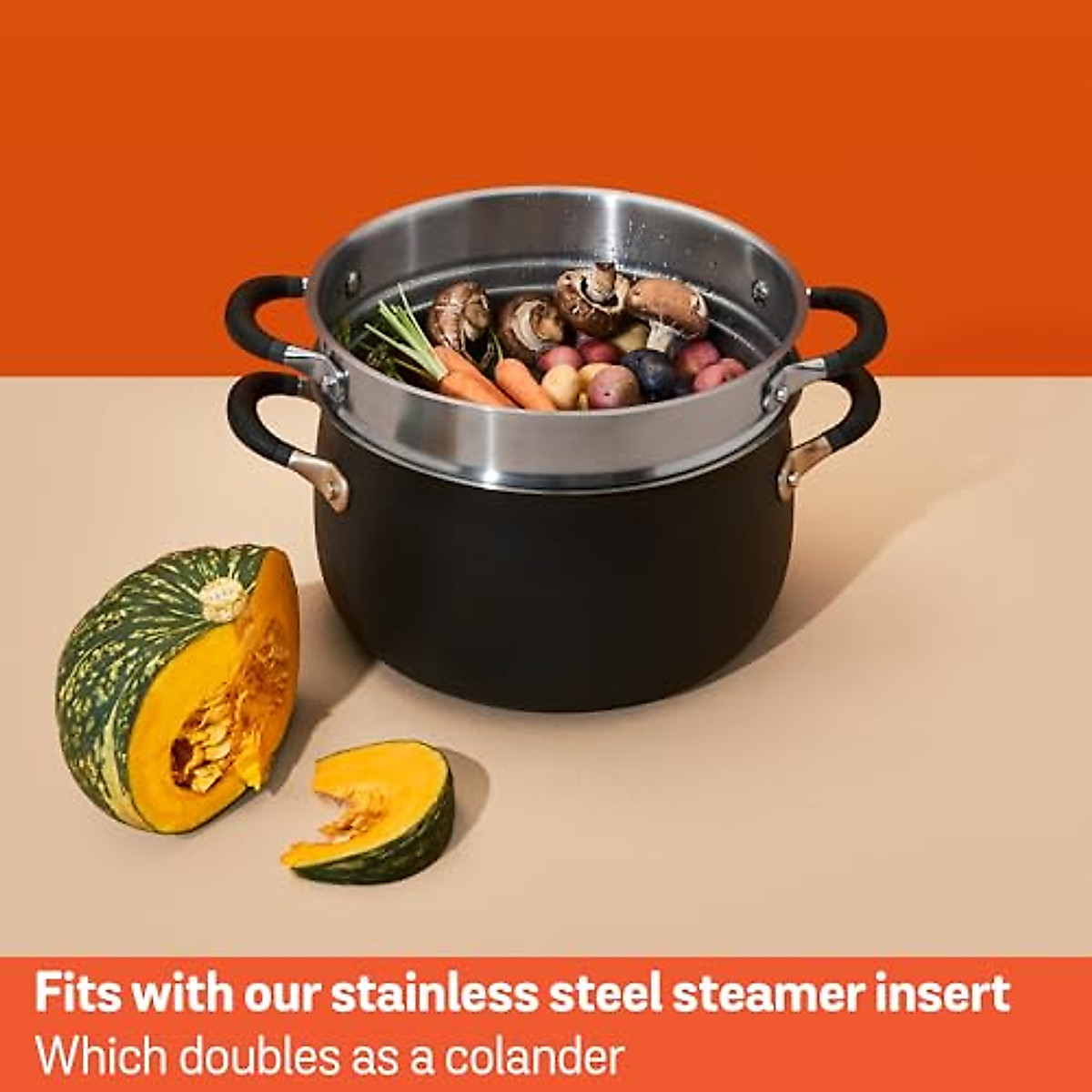 Meyer Stainless Steel Dutch Oven, 5 quart Stock Pot, 9.5" Induction Compatible Stockpot, Dishwasher Safe Casserole Pot, Oven Safe, Matte Black with Silicone Handles, Accent Series Cookware