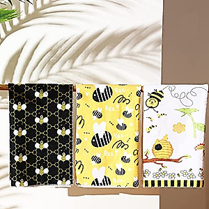 3 Pcs Lemon Bee Kitchen Towels Honey Bee Lemon Dish Towels Bee Lemon Bathroom Hand Towels Farmhouse Spring Gnome Honeycomb Lemon Bee Kitchen Decor Rustic Dish Tea Towels, 18 x 28 Inch (Elegant Style)