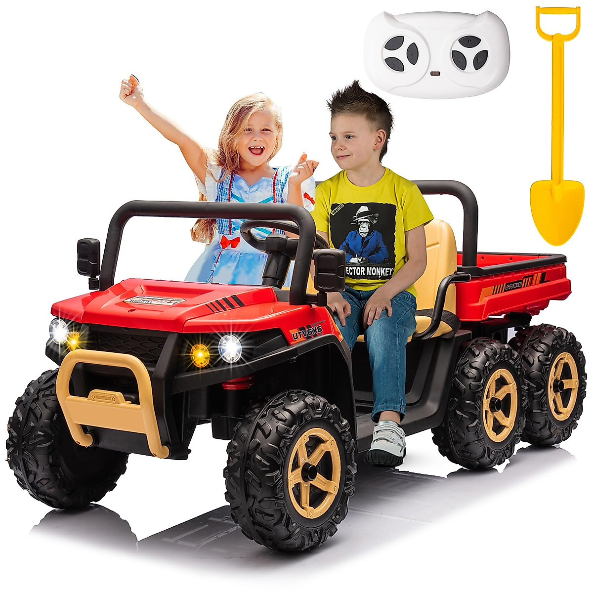 Nitoess 2 Seater 24V Kid Dump Truck with Remote Control Electric Utility Vehicles UTV 2WD/4WD Battery Powered 6 Wheeler,Ride on Car Kids Ride On Dump Truck,EVA Tire,Red