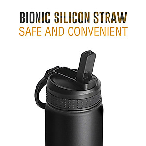 Life's Easy Stainless Steel Insulated Water Bottle - Sports Water Bottle w/Loop Handle Bionic Silicone Straw Lid - Vacuum Flask for Hot & Cold Drinks - Great for School & More (Pineapple Black,18 oz)