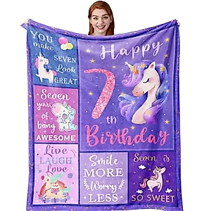 Henazin 7 Year Old Girl Birthday Gifts, Gifts for 7 Year Old Girls, 7 Year Old Girl Gift Blanket 60"X50", Girls Birthday Gifts Age 7, Birthday Gifts for 7 Year Old Girls, 7th Birthday Gifts for Girls