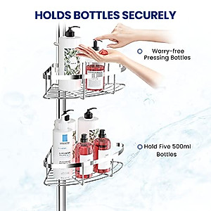 SEIRIONE Rustproof Shower Corner Caddy Organizer for Bathroom, 4 Adjustable Shelves with Tension Pole, for Bathtub Shampoo Accessories Storage Holder, 56 to 114 Inch Height
