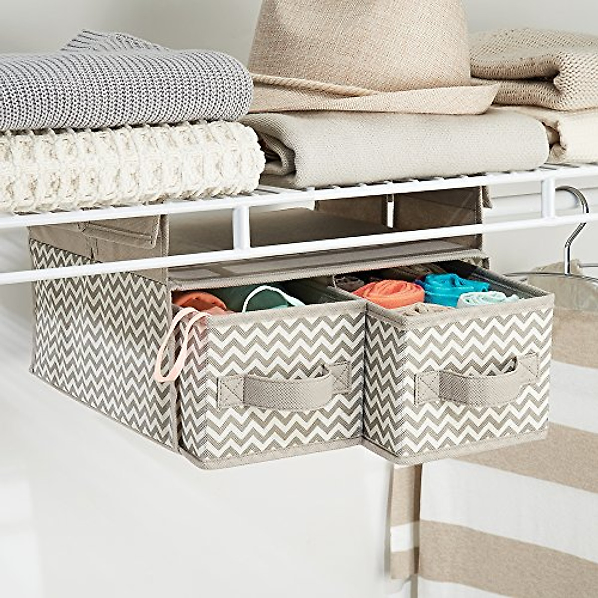 InterDesign Chevron Soft Closet Storage - Hanging Shelf with Two Drawers for Wire Shelving Systems, Taupe/Natural