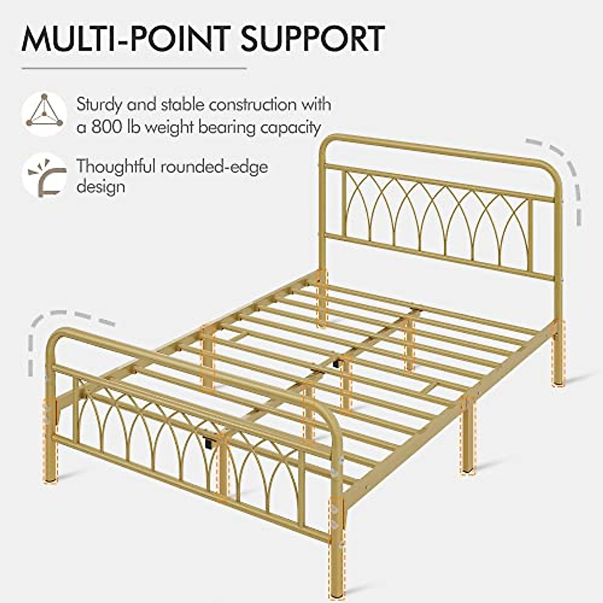 Yaheetech Full Bed Frame Metal Platform Bed with Petal Accented Headboard/Footboard/14.4 Inch Under Bed Storage/No Box Spring Needed,Antique Gold