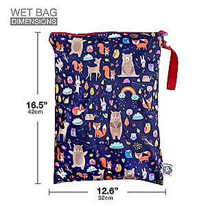FLOCK THREE Washable and Reusable Wet Bag Diaper Bag Water Resistant Swimming Bag Travel Toiletries Pouch Cute Animals Zippered 12.6'' x 16.5''
