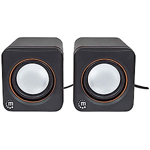 Manhattan USB Powered Stereo Speaker System - Small Size - with Volume Control & 3.5 mm Aux Audio Plug to Connect to Laptop, Notebook, Desktop, Computer - 3 Yr Mfg Warranty - Black Orange, 161435
