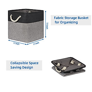 Temary Storage Baskets 4 Pack Fabric Storage Cubes Basket for Organizing Toys, Collapsible Cloth Baskets with Handles for Shelves, Nursery, Closet (Black&Gray)