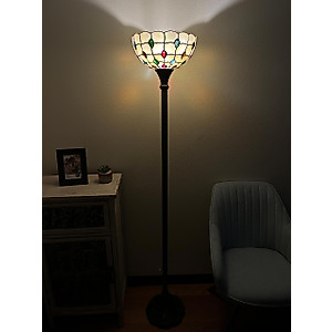 enjoy decor lamps Tiffany Torch Floor Lamp Gold Stained Glass Peacock Tail Crystal Beans LED Bulb Included for Living Room Dining Room Bedroom 12" W*12" D*66" H