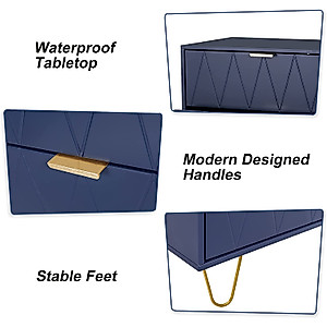 UEV Navy Blue 4 Drawer Dresser for Bedroom, Tall Bedroom Dresser with Large Drawer & Golden Handles, Wooden Modern Storage Cabinet Chest of Drawer for Bedroom,Closet,Hallway (Navy Blue)