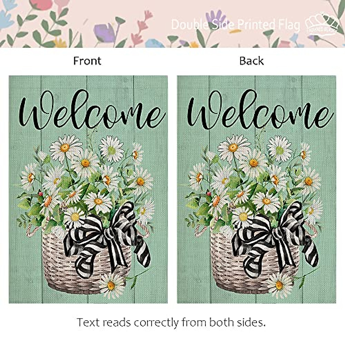 CROWNED BEAUTY Spring Garden Flag Floral 12x18 Inch Double Sided for Outside Chamomile Welcome Burlap Small Yard Holiday Decoration CF746-12