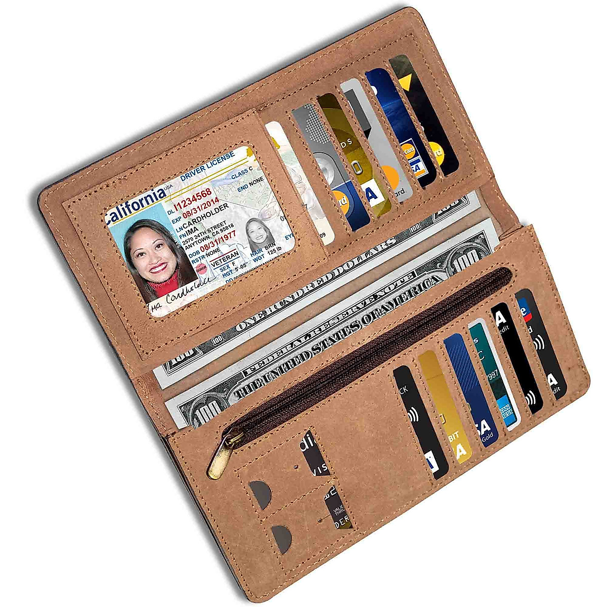 Women's Ultra Slim Wallet With RFID Blocking, 12 Slots For Credit Cards, Id Holder, Cash pockets, Zipper Slot - Ladies Genuine Leather Wallets