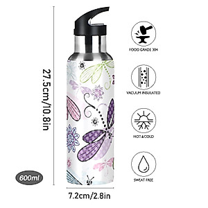 Bulletgxll Water Bottle with Straw Lid 34oz Beautiful Colorful Dragonfly Reusable Vacuum Insulated Stainless Steel water bottles, Leak Proof, BPA-Free.