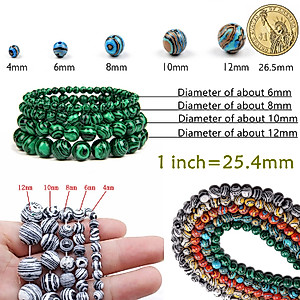 12mm Natural Stone Beads Malachite Beads for Bracelets Making,30pcs Striated Stone Round Loose Gemstone Beads for Jewelry Making Adults (Bue, 12mm)