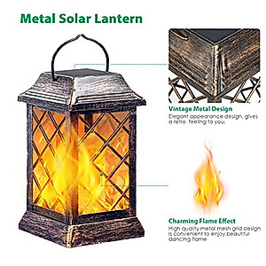 TomCare Solar Lights Outdoor Flickering Flame Metal Solar Lantern Outdoor Hanging Decorative Lanterns Heavy Duty Waterproof Umbrella Decorations Lighting for Patio Garden Deck Yard, 2 Pack (Bronze)