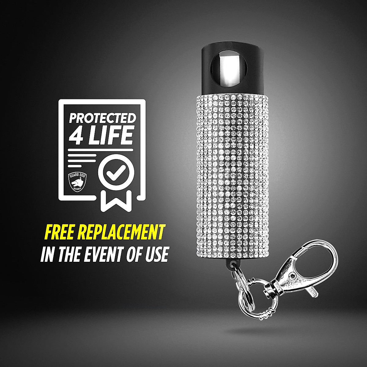 Guard Dog Security Bling it On Pepper Spray, Keychain with Safety Twist Top, Mini and Easy Carry, Lightweight and Fashionable, Maximum Police Strength OC Spray, 16 Feet Range, 0.5 fl oz