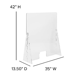 Flash Furniture Clear Freestanding Portable Protective Acrylic Sneeze Guard Plastic Panel Partition Shield for Cashier, Desk, Counter and Reception