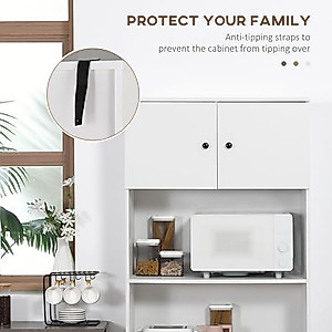 HOMCOM 71" Kitchen Buffet with Hutch, Pantry Storage Cabinet with Shelves, Open Microwave Countertop for Dining Room, Living Room, White