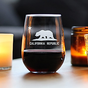 California Flag Stemless Wine Glass - State Themed Drinking Decor and Gifts for Californian Women & Men - Large 17 Oz Glasses