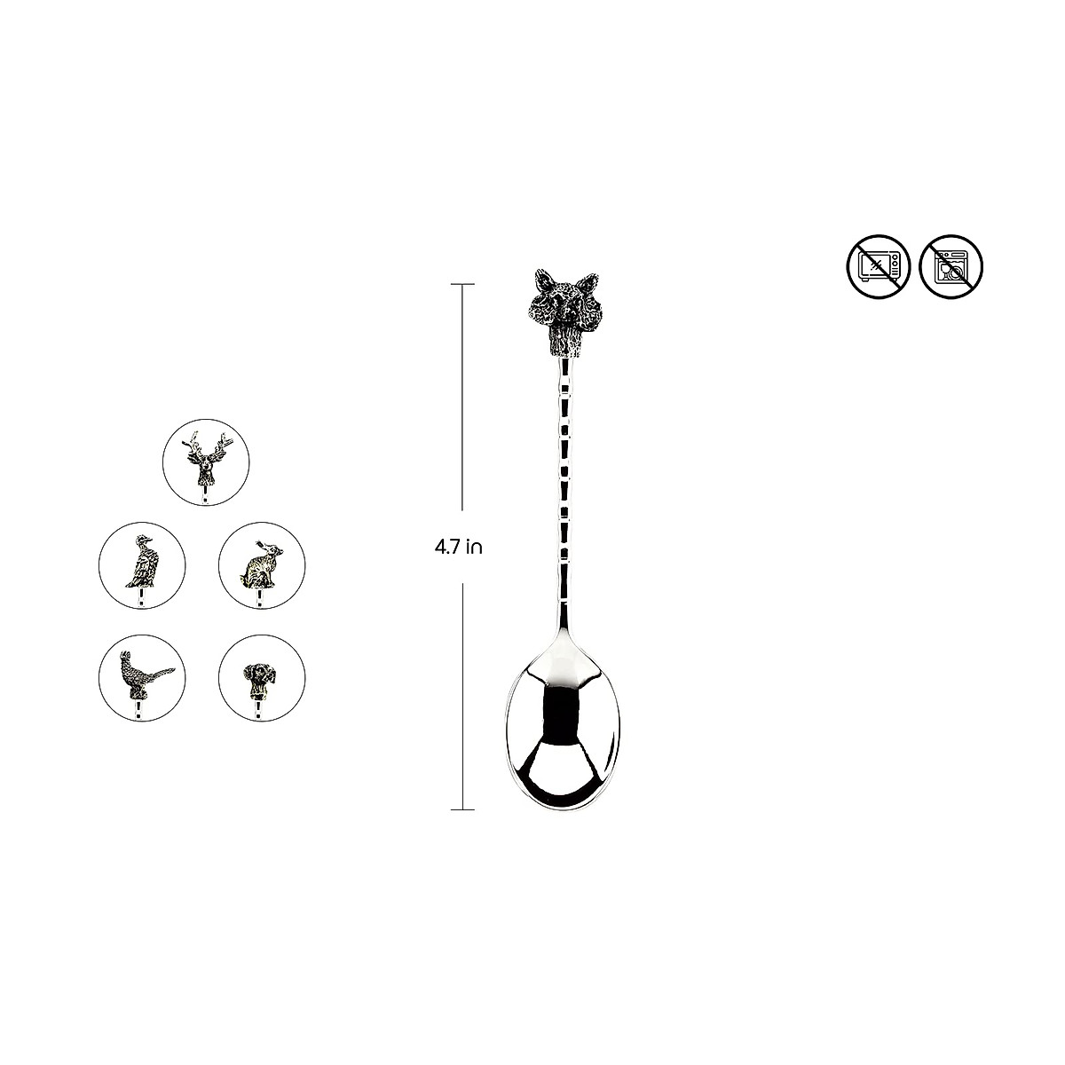 Rigeli Regent White Bronze plated Set of 6 Tea/Coffee Spoons (Animals Design),Giftpacked 6Pcs Stainless Steel, Spoon Set for Tea, Sugar, Coffee, Small Spoon Set, Ice Cream Spoon (Silver)