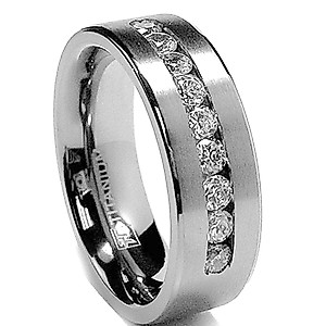 Metal Masters 8 MM Men's Titanium ring wedding band with 9 large Channel Set Cubic Zirconia CZ size 11