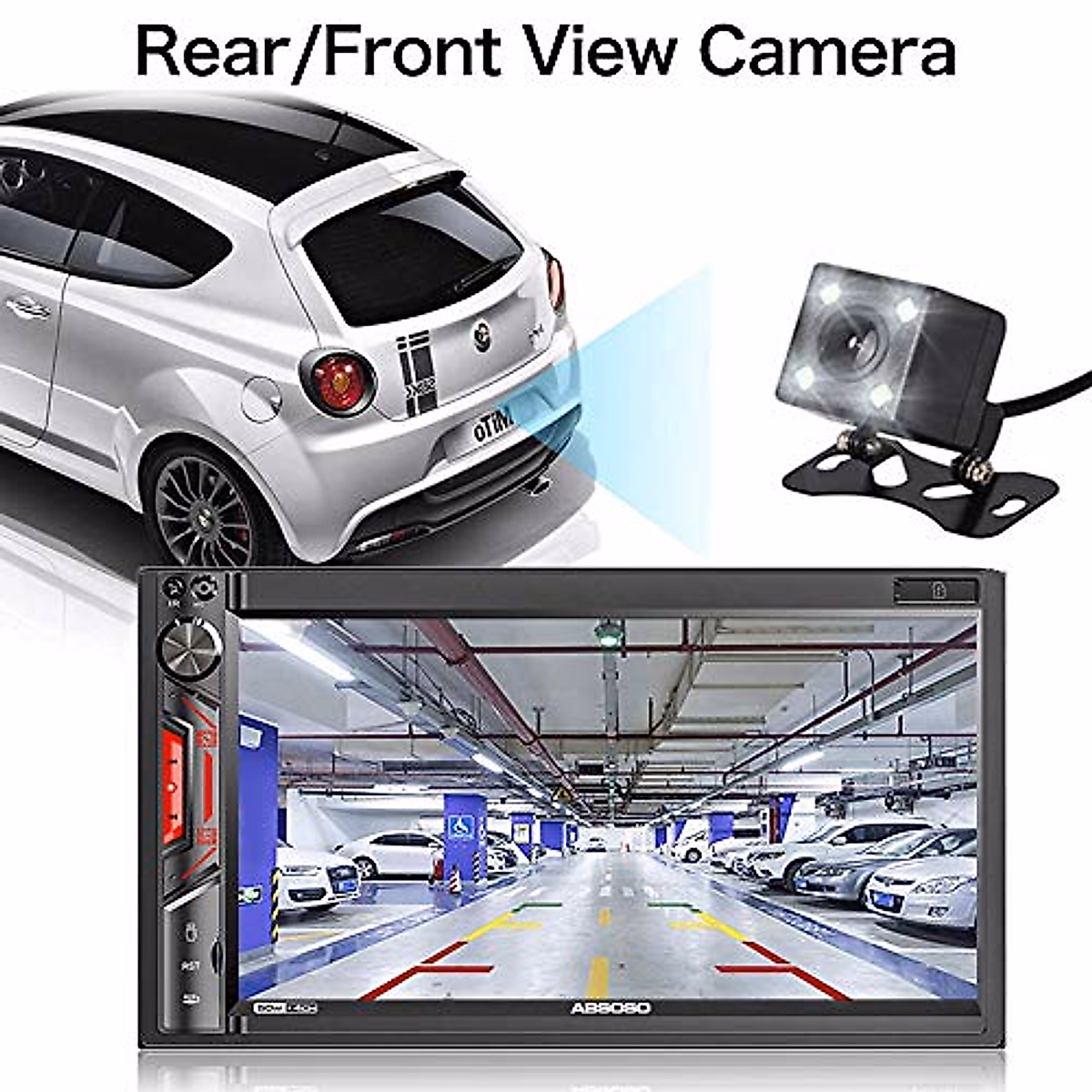 Double Din Car Stereo System - ABSOSO 7 Inch HD Touchscreen MP5 Car Player - Bluetooth Car Radio Receiver Supports PhoneLink Rear Front View Camera AM/FM USB/SD/AUX Input Steering Wheel Control