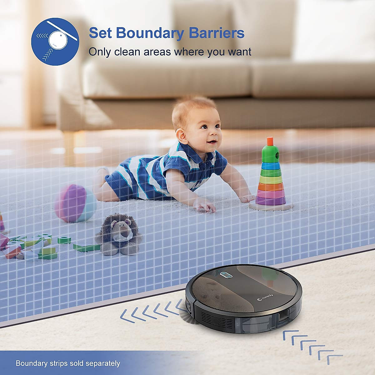 Coredy R580 Robot Vacuum Cleaner, Wi-Fi, App Controls, Work with Alexa, Sweep and Mop, 2000pa Strong Suction, Virtual Boundary Supported, Slim, Quiet Robotic Vacuum Cleaner Cleans Hard Floor to Carpet