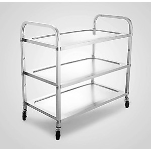ANIIC Rolling Cart Trolley Carts with Wheels Office 3 Tier Kitchen Storage Cart with Wheels Stainless Steel Trolley Commercial Food Pantry Rolling Cart Kitchen Utility Cart Dorm Room Essentials