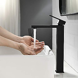 Friho Single Handle Matte Black Tall Bathroom Vessel Sink Faucet, Modern Bathroom Vanity Faucets Vessel Basin Mixer Tap Bathroom Sink Faucet with Drain Pop up&Water Hoses
