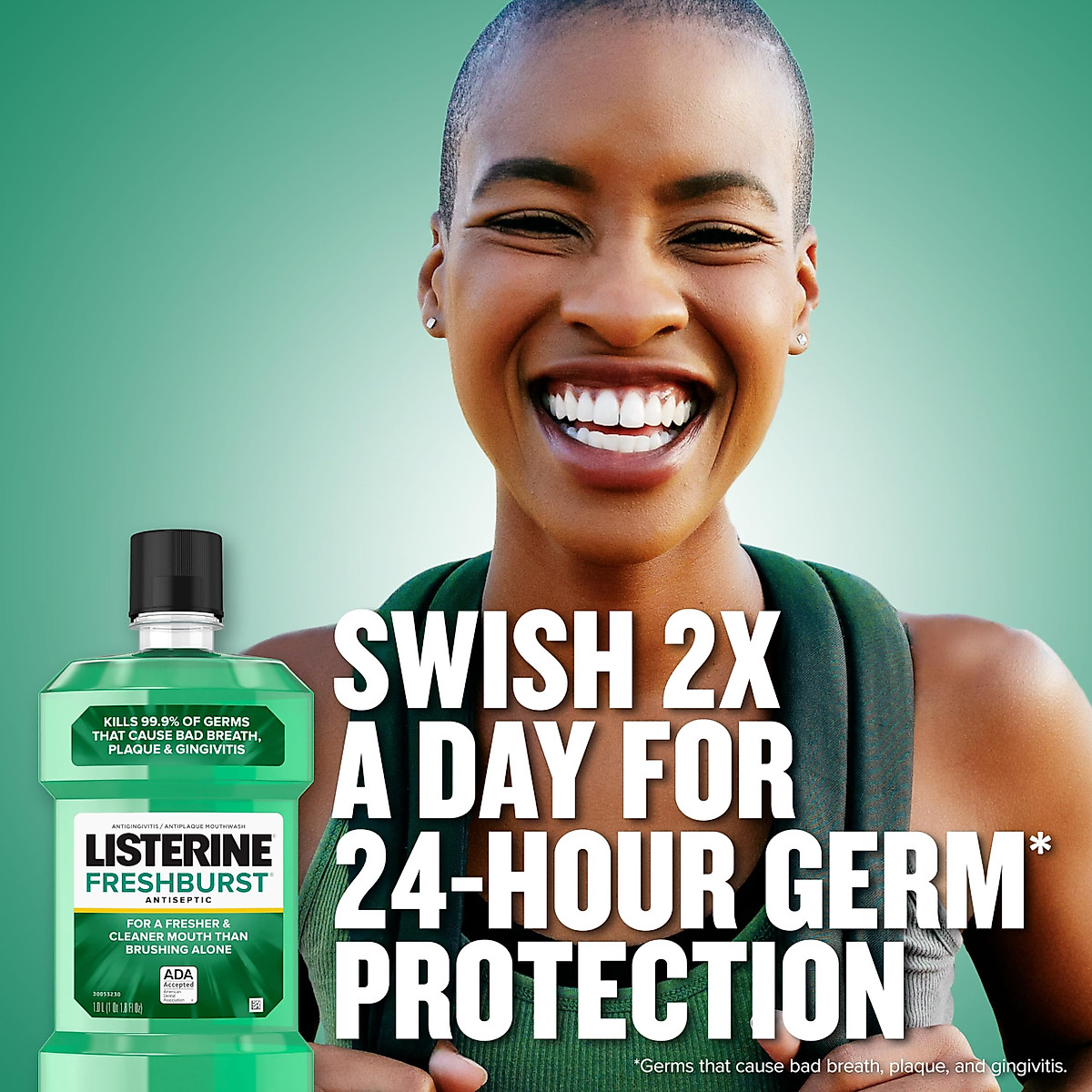 Listerine Freshburst Antiseptic Mouthwash for Bad Breath, Kills 99% of Germs that Cause Bad Breath & Fight Plaque & Gingivitis, ADA Accepted Mouthwash, Spearmint, 1 L